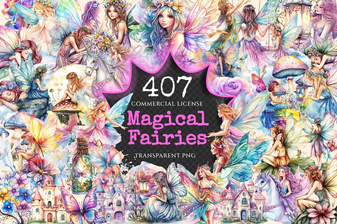 Magical Fairies Watercolor Clipart Bundle - 403+ Transparent PNG, Fairy ...