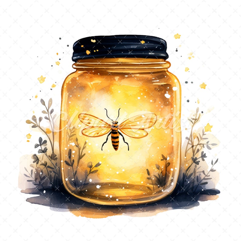 Firefly Jar Watercolor Clipart – Glowing Insect Illustration (digital ...