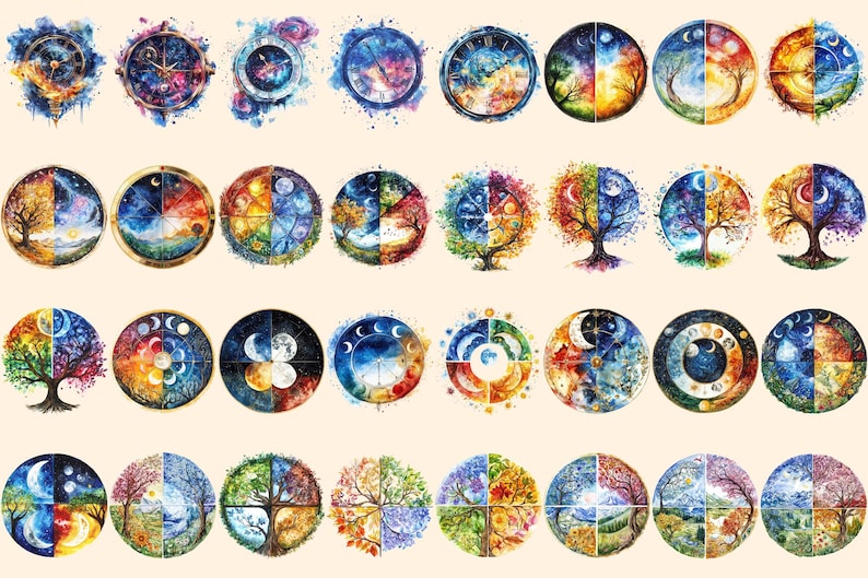 Watercolor Clock Clipart Bundle – 213+ Time Wheels PNG (digital ...