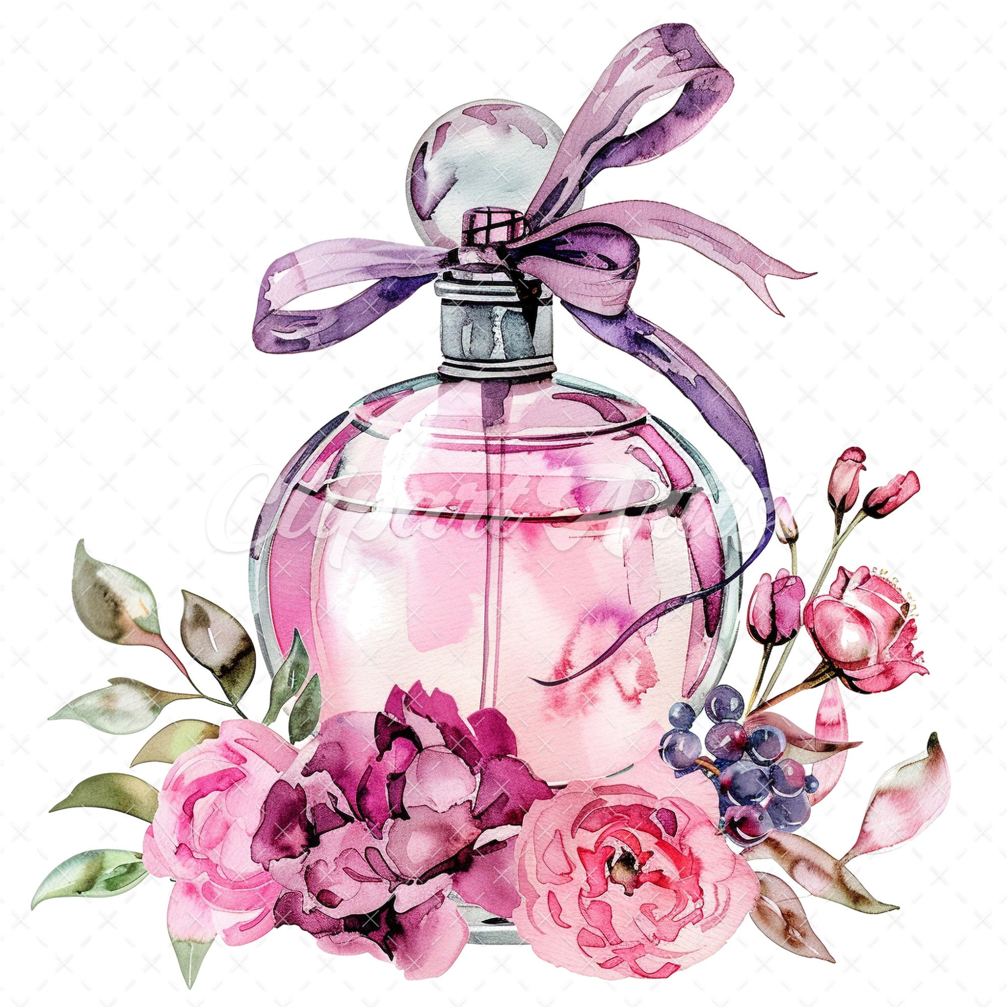 Floral Perfume Bottle Clipart – Watercolor Pink Perfume, Commercial Use ...