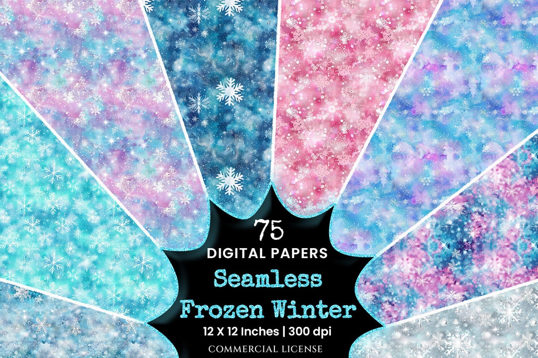 Frozen Winter Seamless Digital Paper - 75 Scrapbook Patterns, Glittery ...