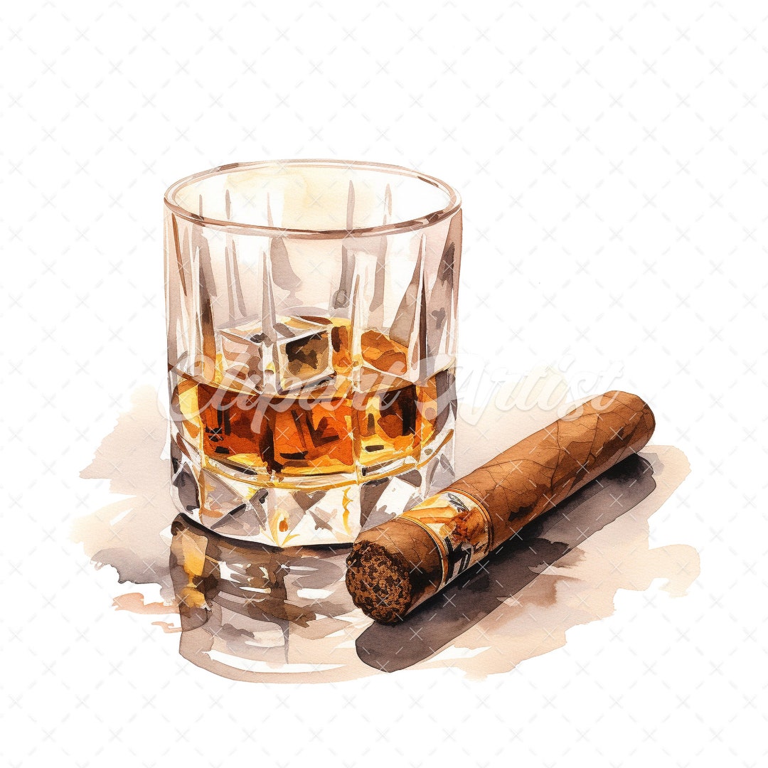 20 High-quality Cigar Glass of Whisky Clipart -cigar Whisky Digital ...