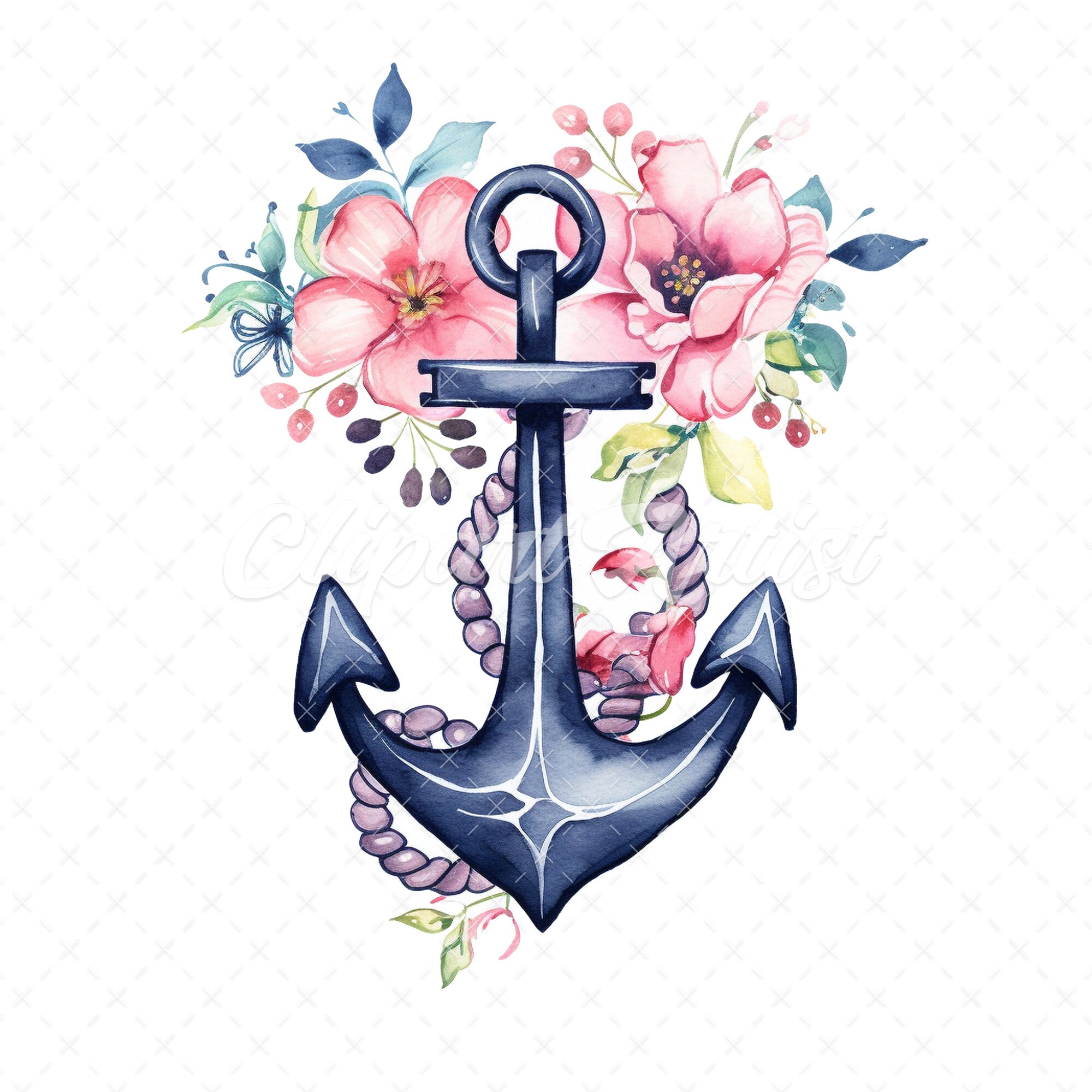20 High-quality Floral Anchor Clipart Floral Anchor Digital Watercolor ...