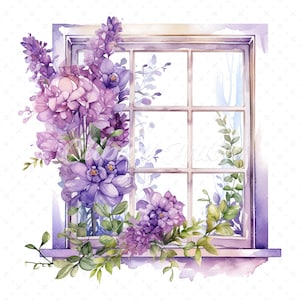 20 High-quality Purple Floral Windows Clipart Purple Windows Digital ...
