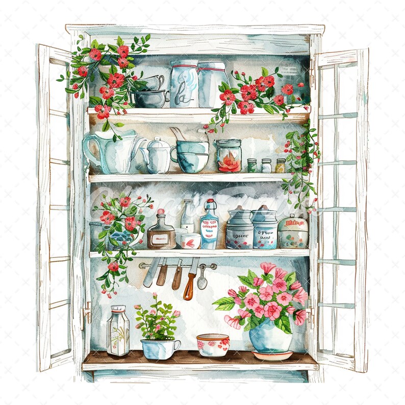 19 High-quality Floral Kitchen Cupboard Clipart Kitchen Digital ...