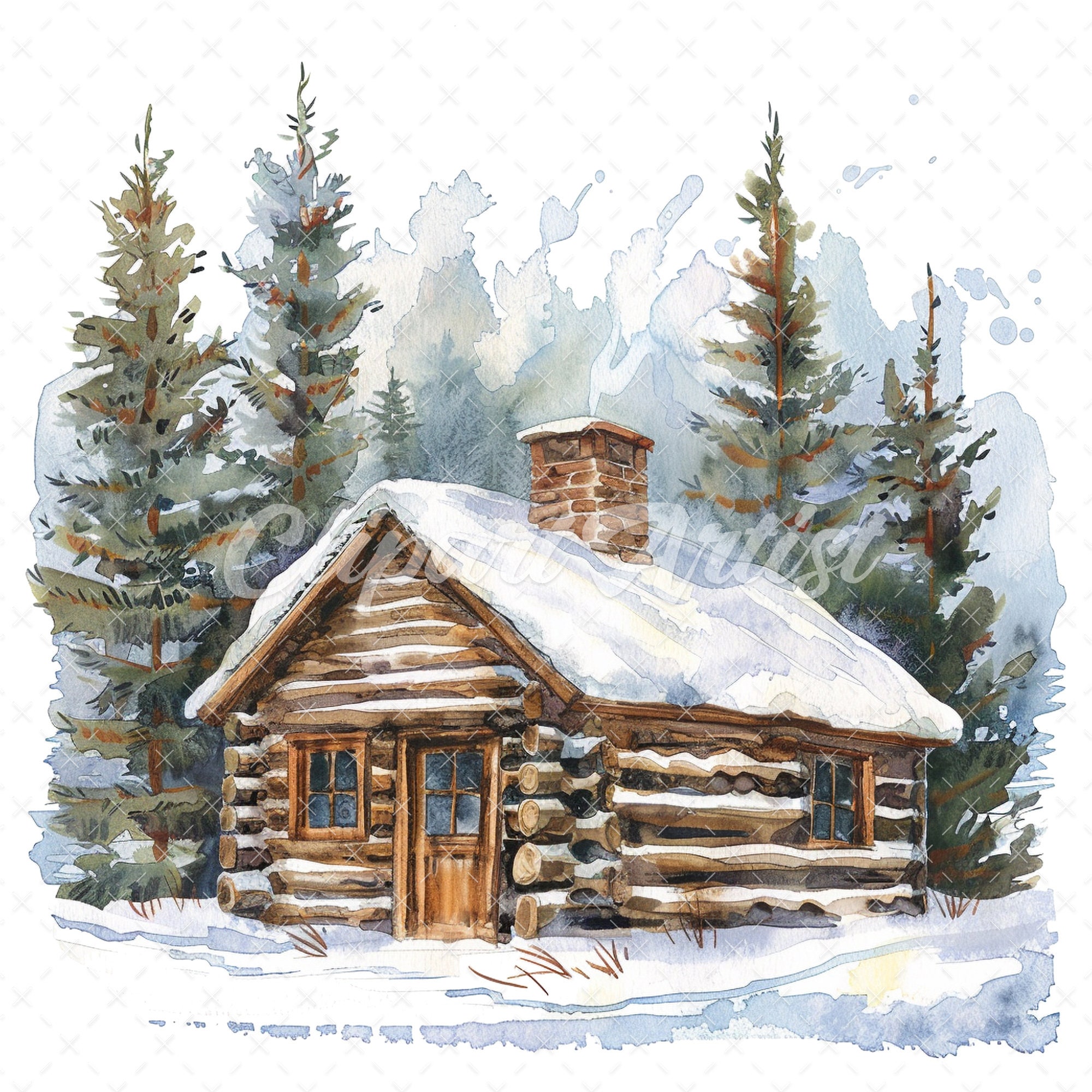 20 High-quality Snowy Log Cabin Clipart Snowy Log Cabin Digital ...
