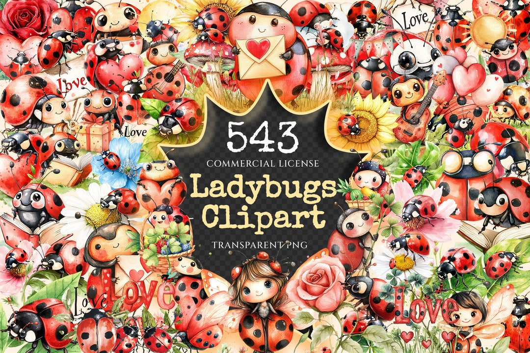 Watercolor Ladybugs Clipart Bundle – 540+ PNG Illustrations (digital ...