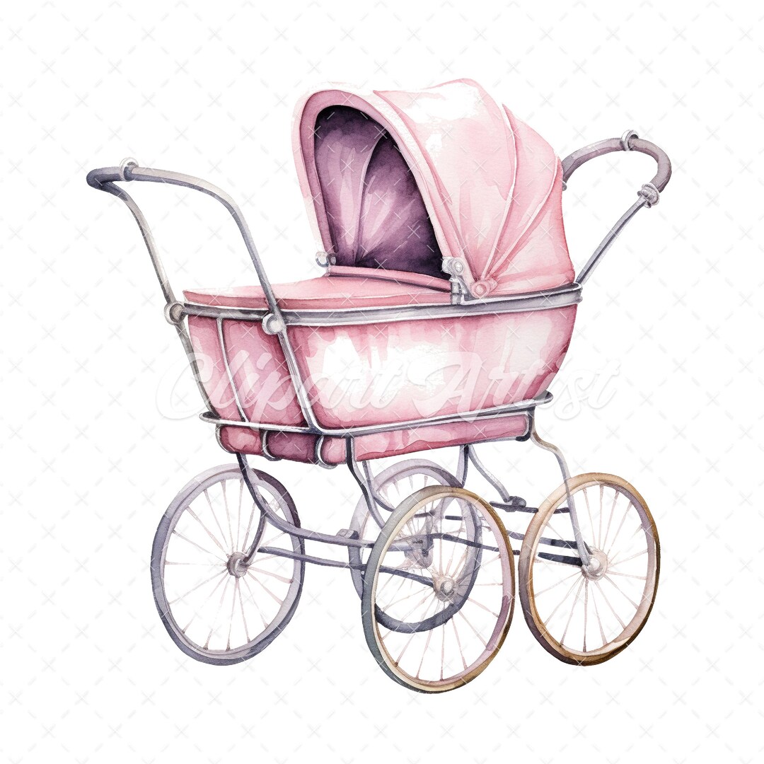 20 High-quality Pink Pram Clipart Pink Pram Digital Watercolor JPG ...