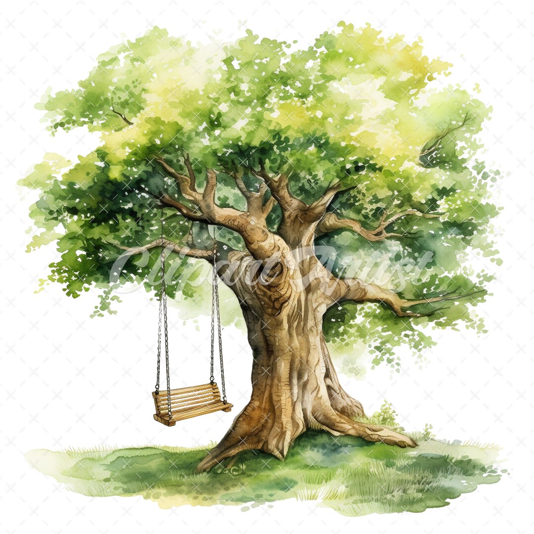Watercolor Tree Swing Clipart – Digital Art, Commercial Use (JPG) - Etsy