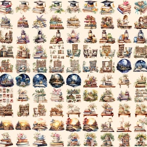 Cottagecore Books Watercolor Clipart Bundle – 900+ PNG (digital ...