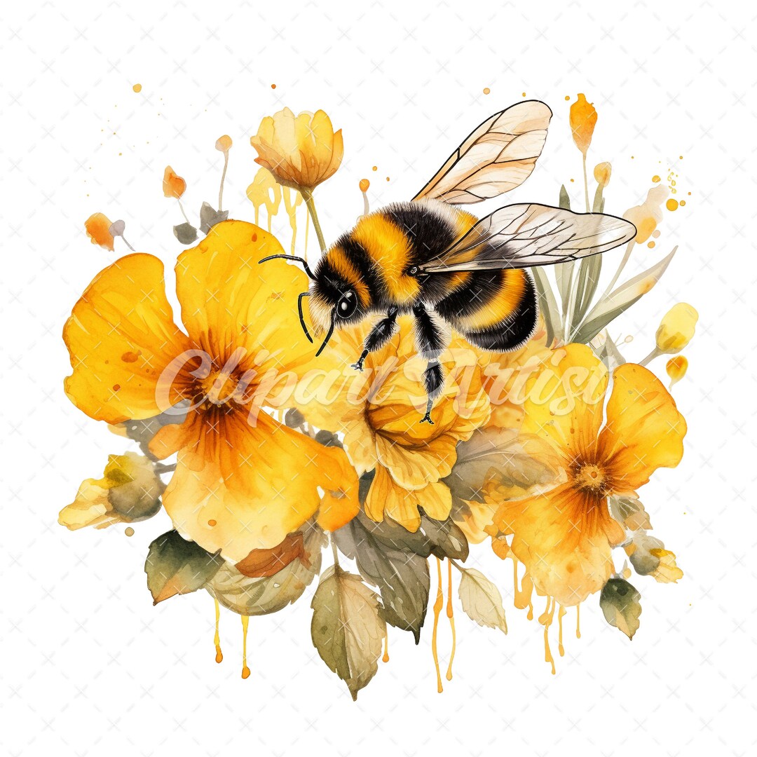 Watercolor Bumble Bee Clipart – Floral JPG Images (digital Download) - Etsy