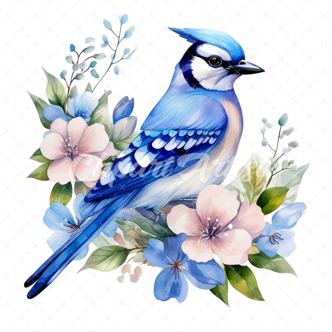 19 High-quality Floral Blue Jay Clipart Floral Blue Jay Digital ...