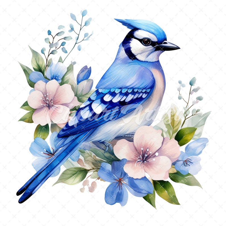 19 High-quality Floral Blue Jay Clipart Floral Blue Jay Digital ...