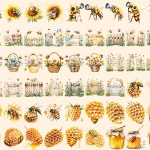 Watercolor Honey Bee Clipart Bundle – 440+ PNG Graphics (digital ...