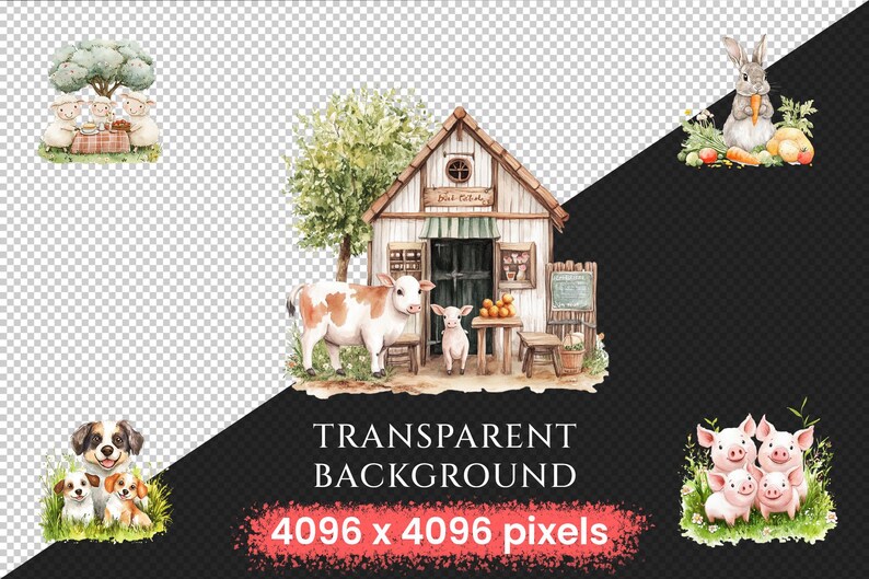 Watercolor Farm Animals Clipart – 790+ PNG Graphics (digital Download ...