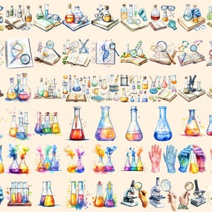 Watercolor Science Lab Clipart – 455+ PNG Graphics (digital Download ...