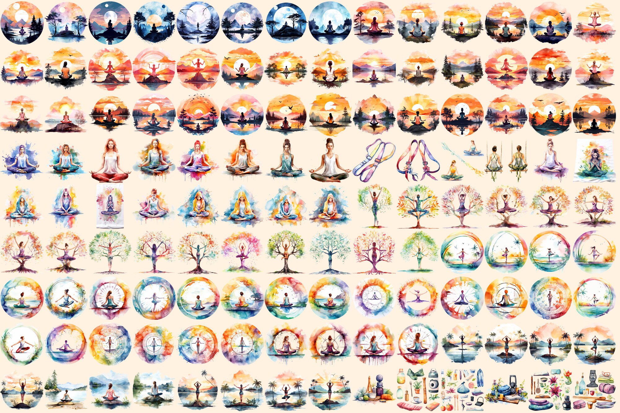 Yoga Watercolor Clipart Bundle – Meditation Illustrations (digital ...