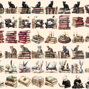 The Old Library Watercolor Clipart Bundle - 398+ Transparent PNG ...