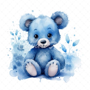 20 High-quality Blue Teddy Bear Clipart - Blue Teddy Bear Digital Watercolor JPG Instant ...
