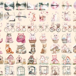 Cottagecore Cats Watercolor Clipart Bundle - 485+ Transparent PNG ...