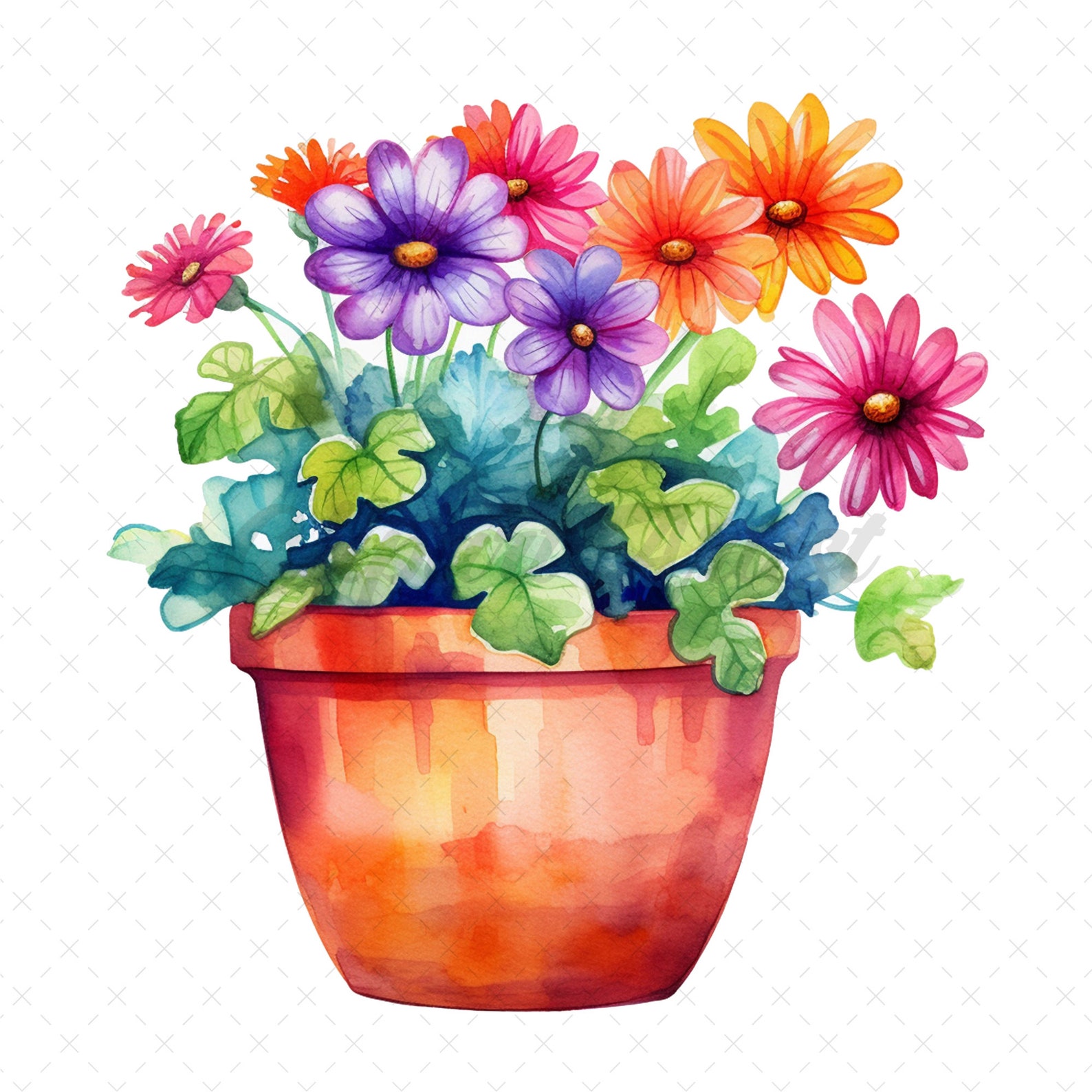 20 High-quality Colorful Flower Pots Clipart Colorful Flower Watercolor ...
