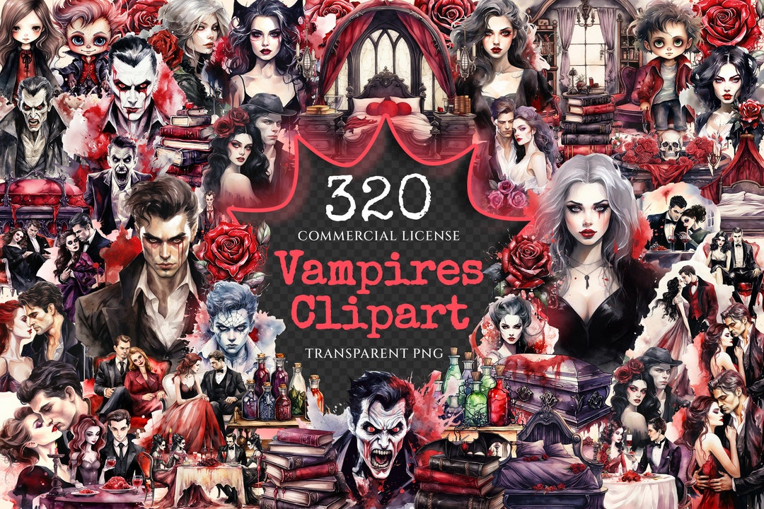Vampires Watercolor Clipart Bundle - 315+ Transparent PNG, Vampire ...