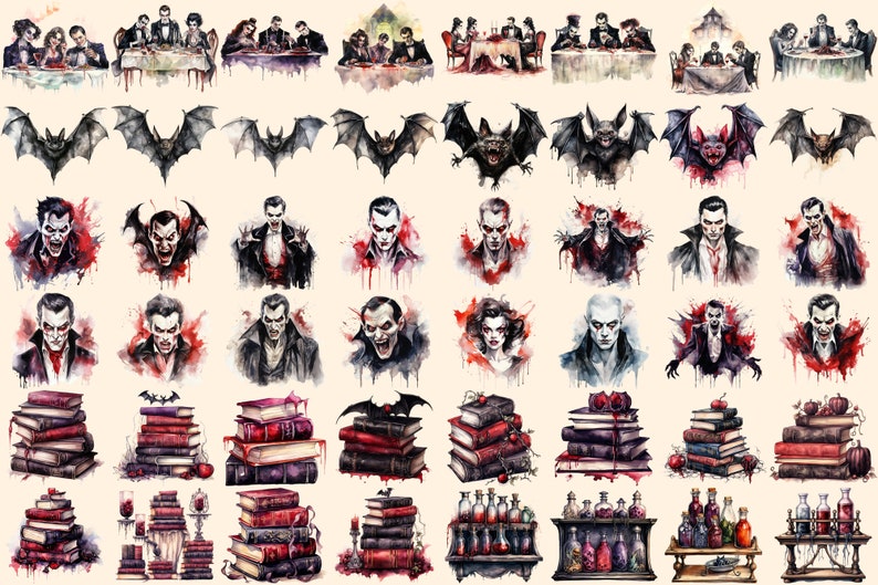 Vampire Watercolor Clipart Bundle – Gothic Illustrations (digital ...