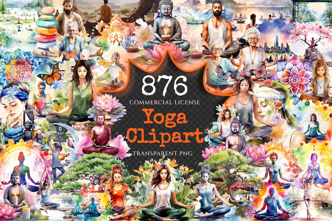 Yoga Watercolor Clipart Bundle – Meditation Illustrations (digital ...