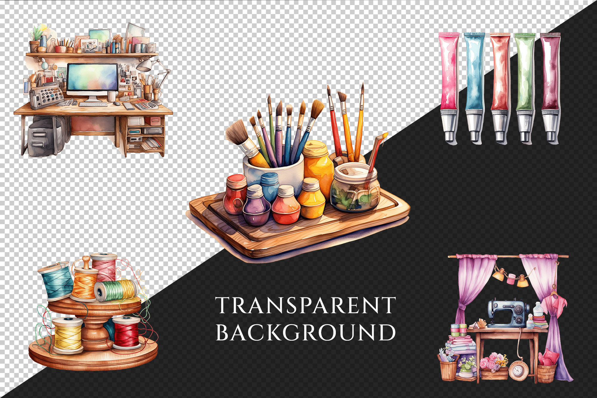 Watercolor Artist Supplies Clipart Bundle – 465+ PNG Images (digital ...