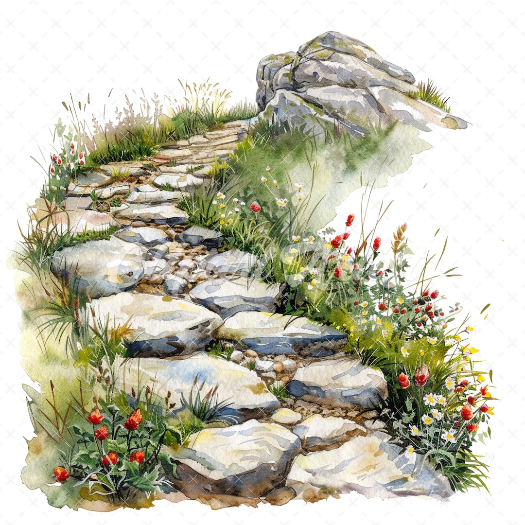 Watercolor Rocky Path Clipart – Scenic Landscape Art (digital Download ...