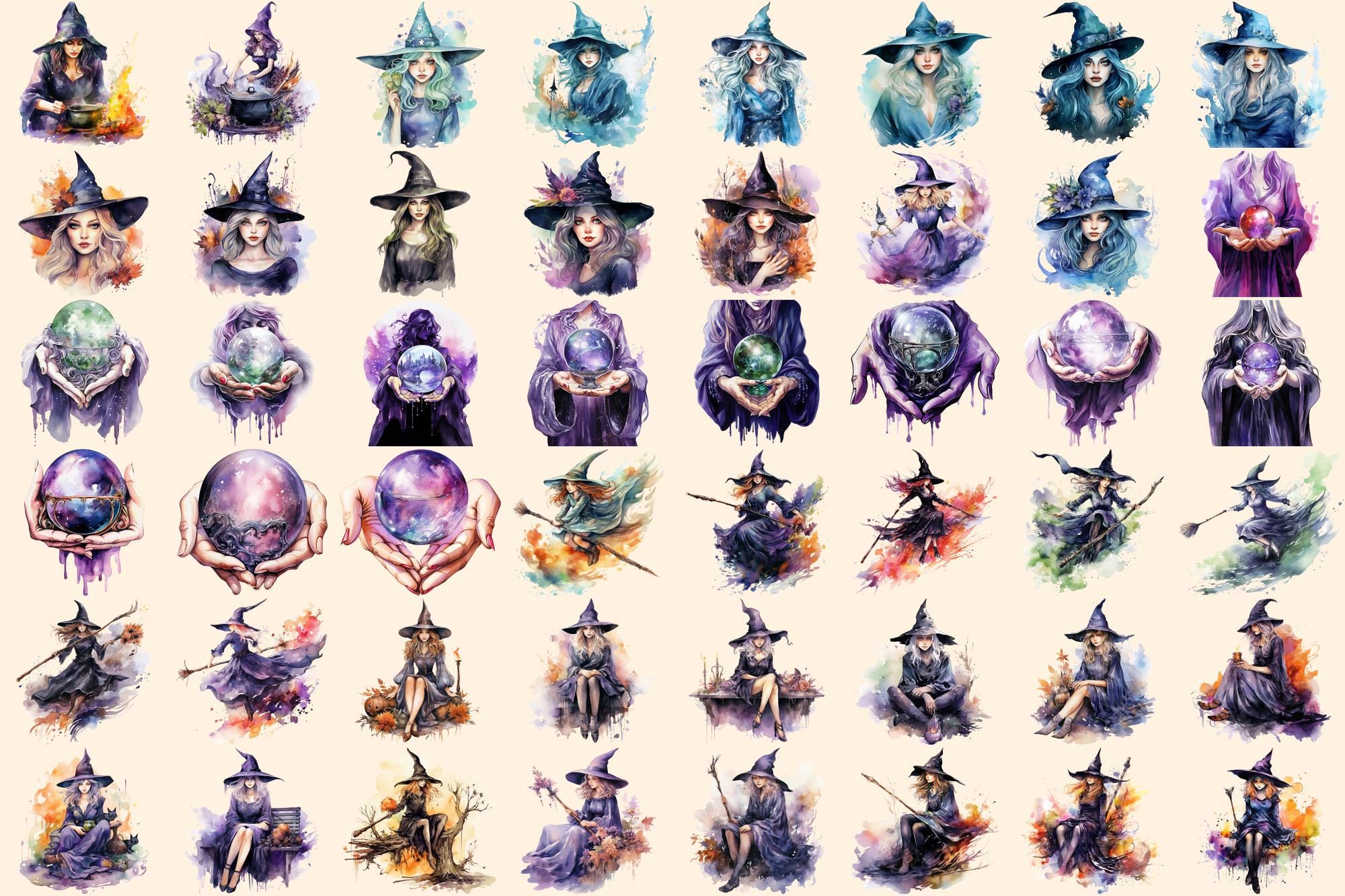 Watercolor Witches Clipart Bundle – Mystical Art (digital Download) - Etsy