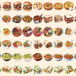 Watercolor Lunch Foods Clipart Bundle – 450+ PNG, Commercial Use ...