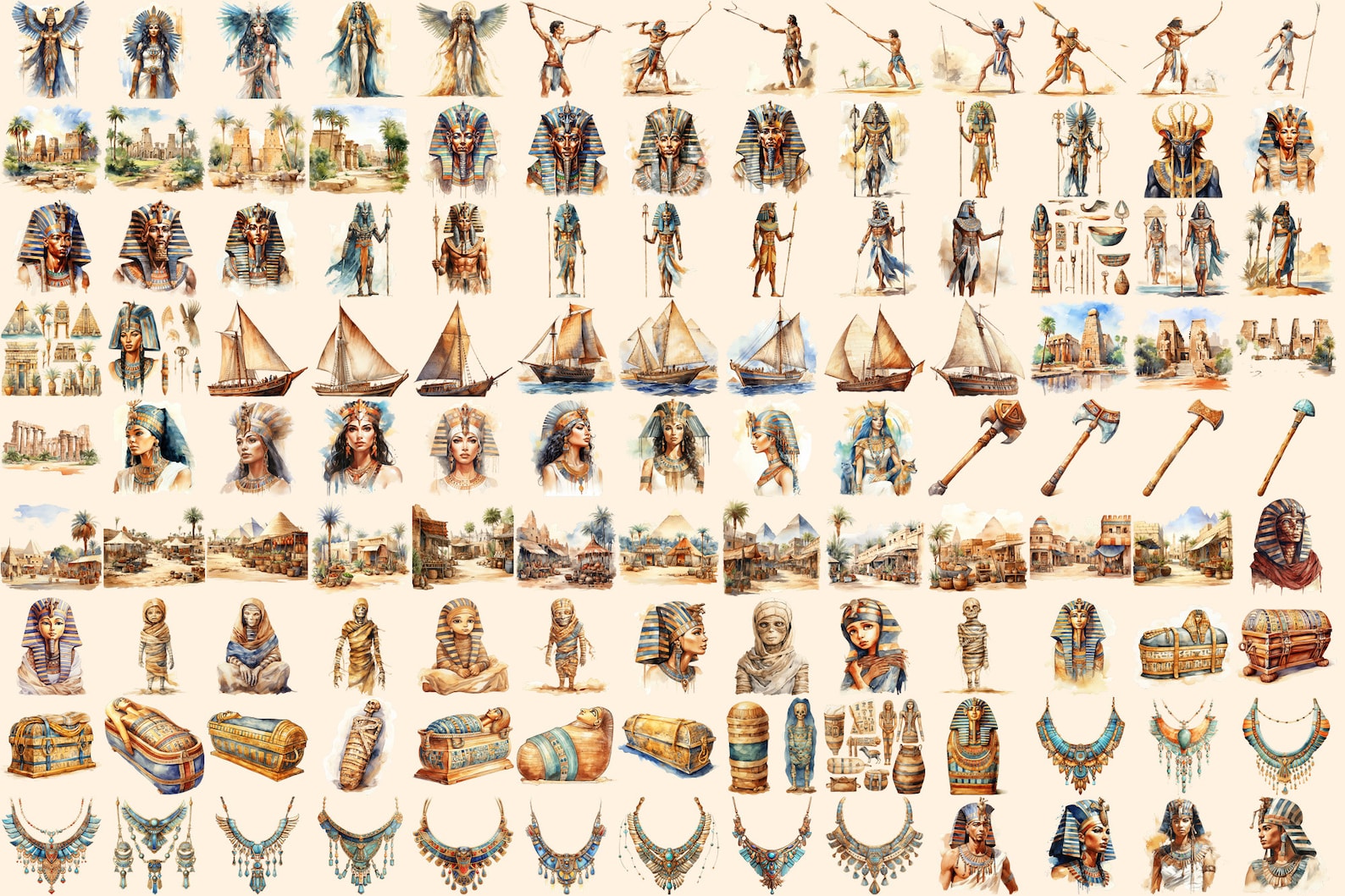 Ancient Egypt Watercolor Clipart Bundle – Pharaohs, Pyramids (digital ...