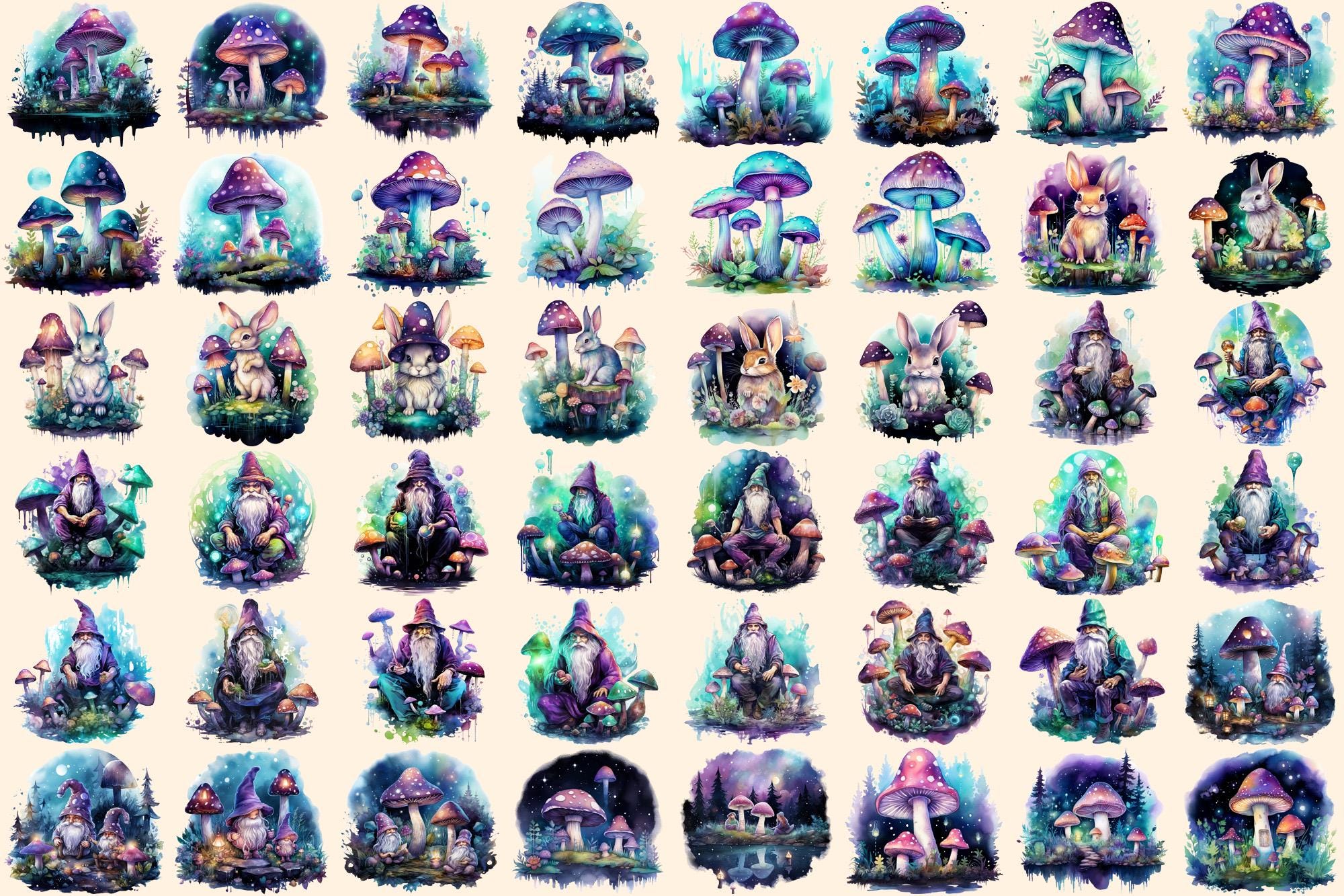 Watercolor Mushroom Clipart Bundle - Magical Fungi PNG Graphics ...