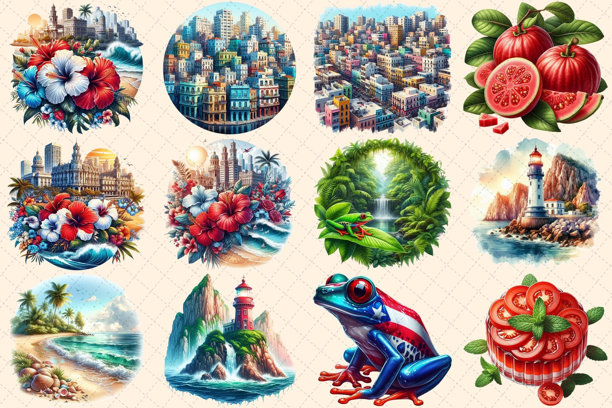 Puerto Rico Clipart Collection – Tropical PNG Illustrations (digital ...