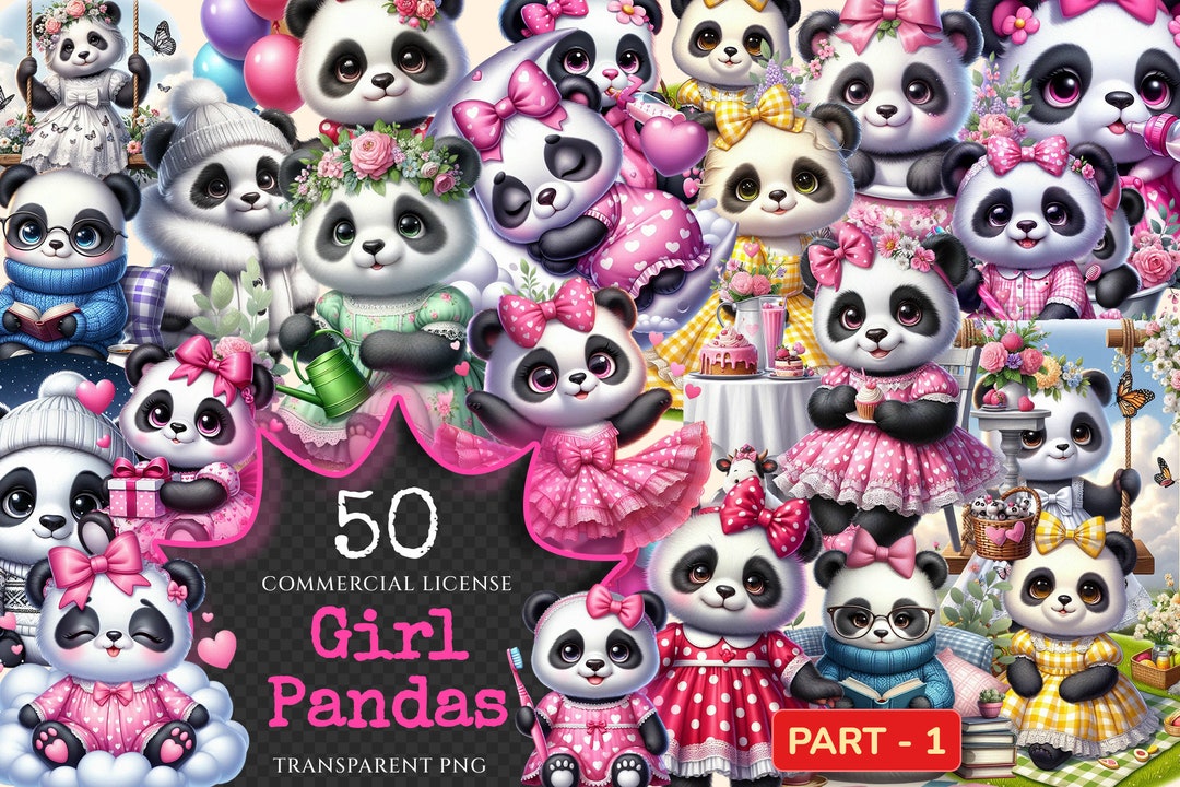 Girl Panda Clipart – 50 PNG Illustrations, Commercial Use (digital ...