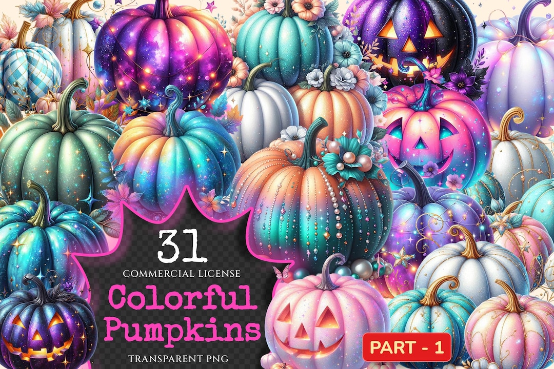 Colorful Pumpkins Clipart – 31 PNG Illustrations, Autumn Harvest ...