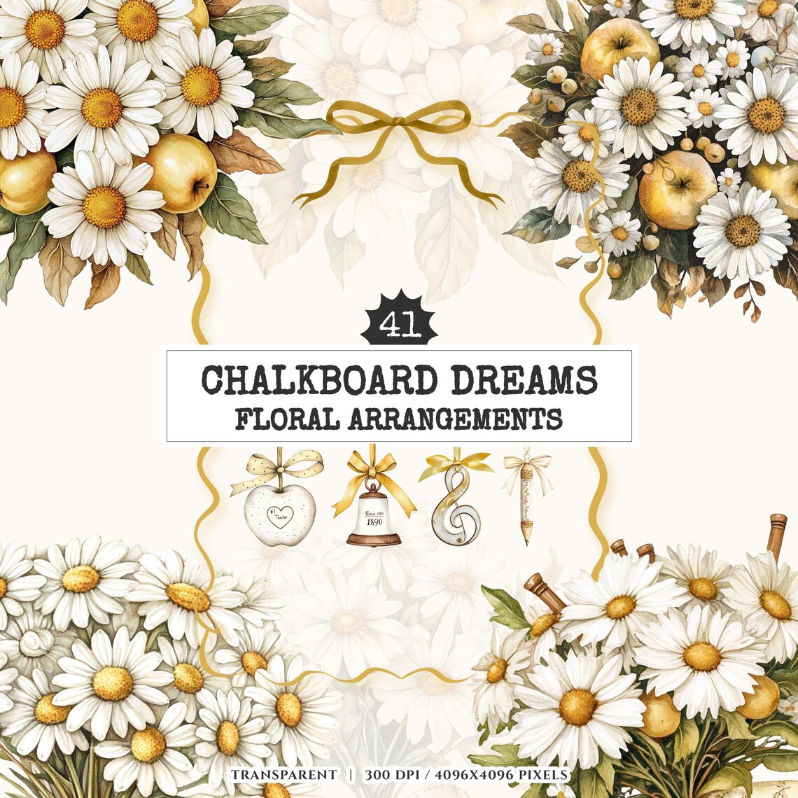 Watercolor Daisy Floral PNG Clipart, White Flowers (digital Download ...
