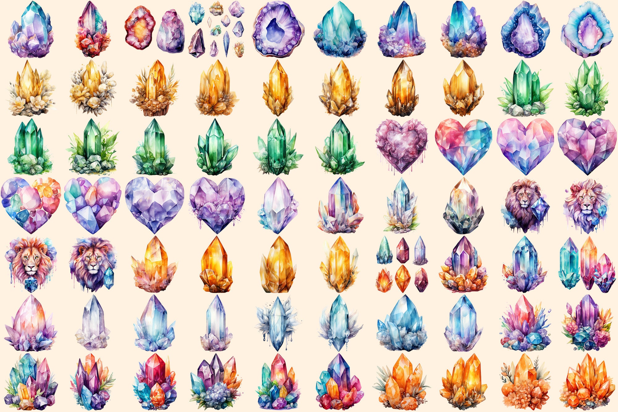 Watercolor Crystals Clipart Bundle – 470+ PNG Graphics (digital ...