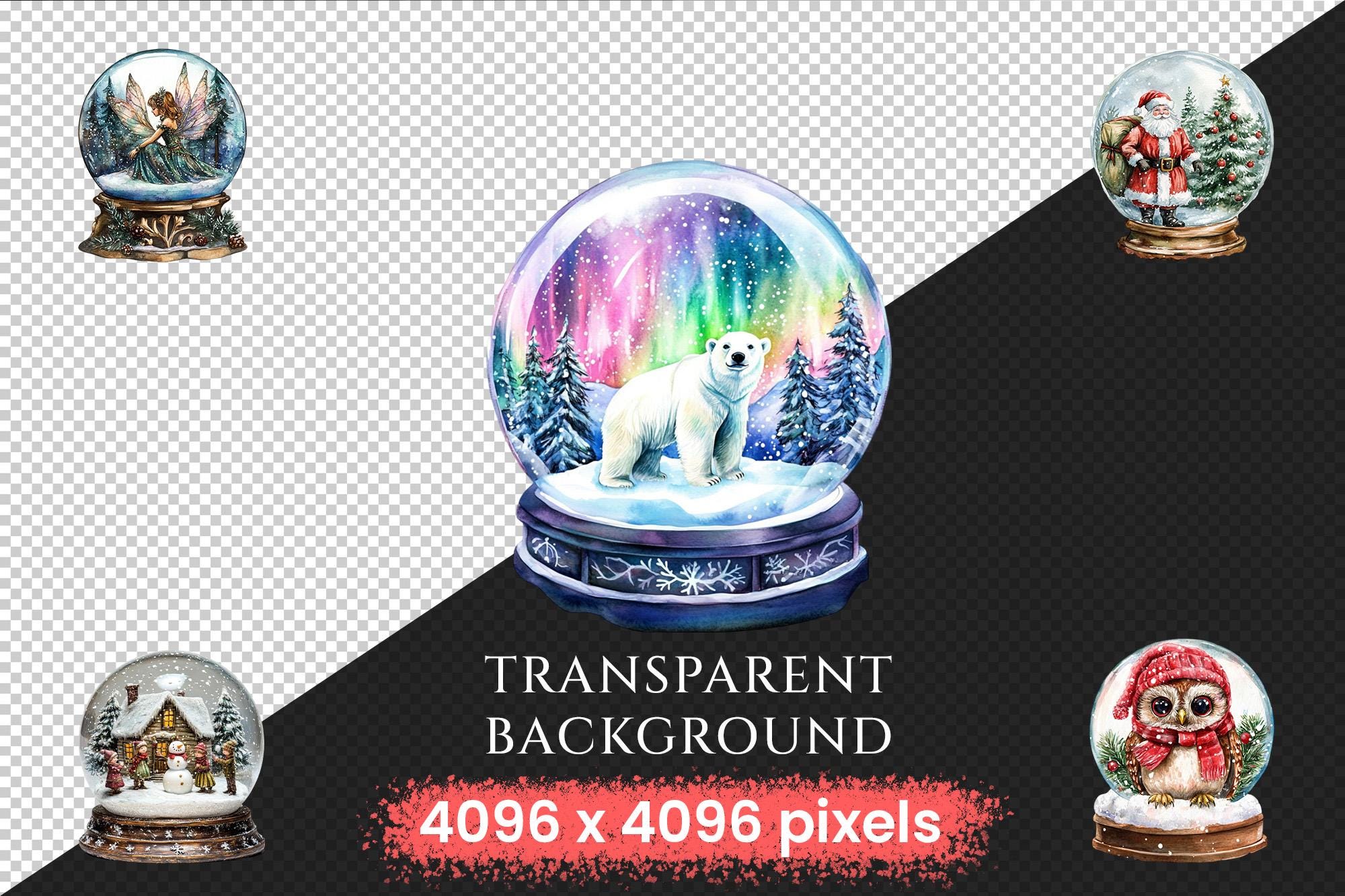 Christmas Snow Globes Watercolor Clipart Bundle – 348+ PNG (digital ...