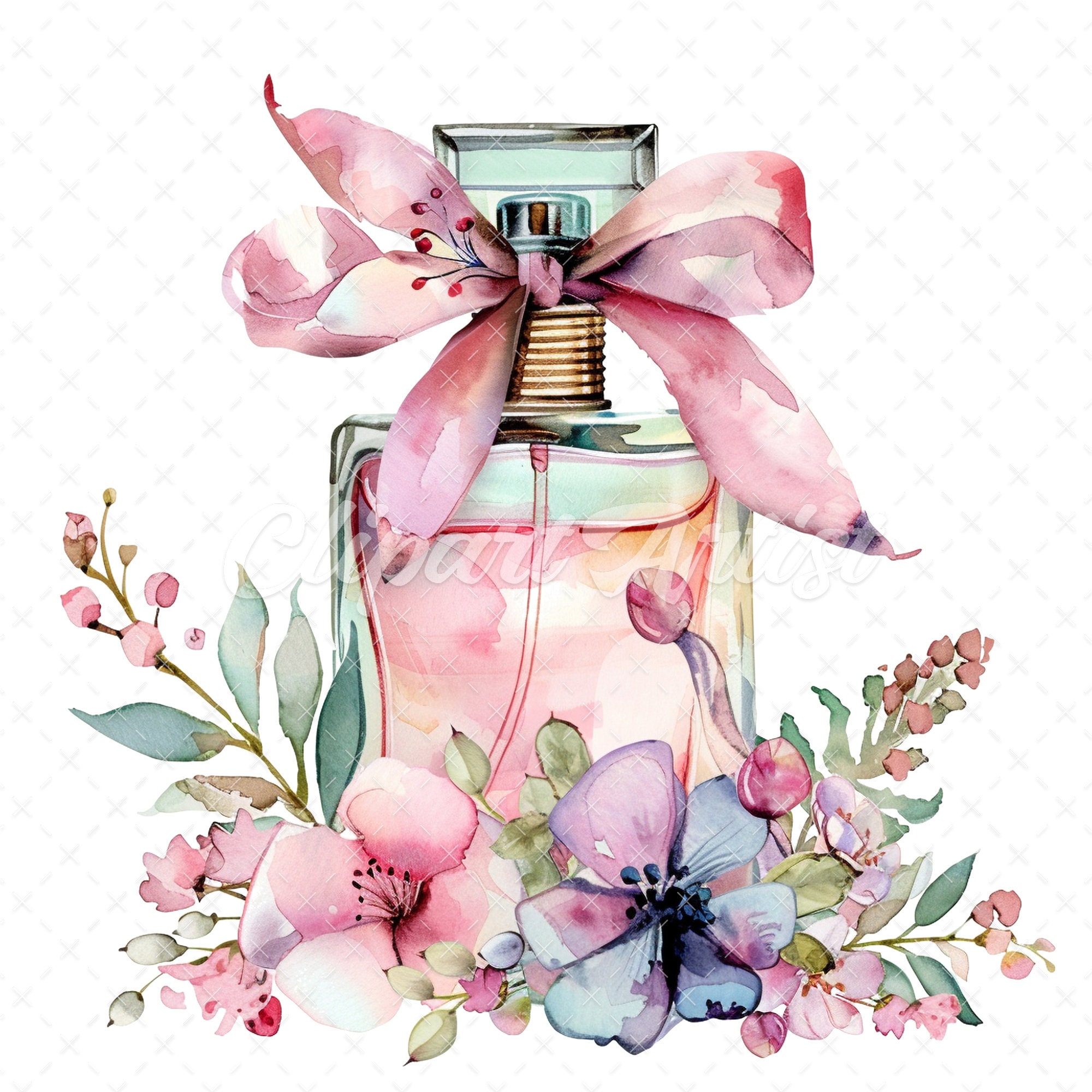 Floral Perfume Bottle Clipart – Watercolor Pink Perfume, Commercial Use ...