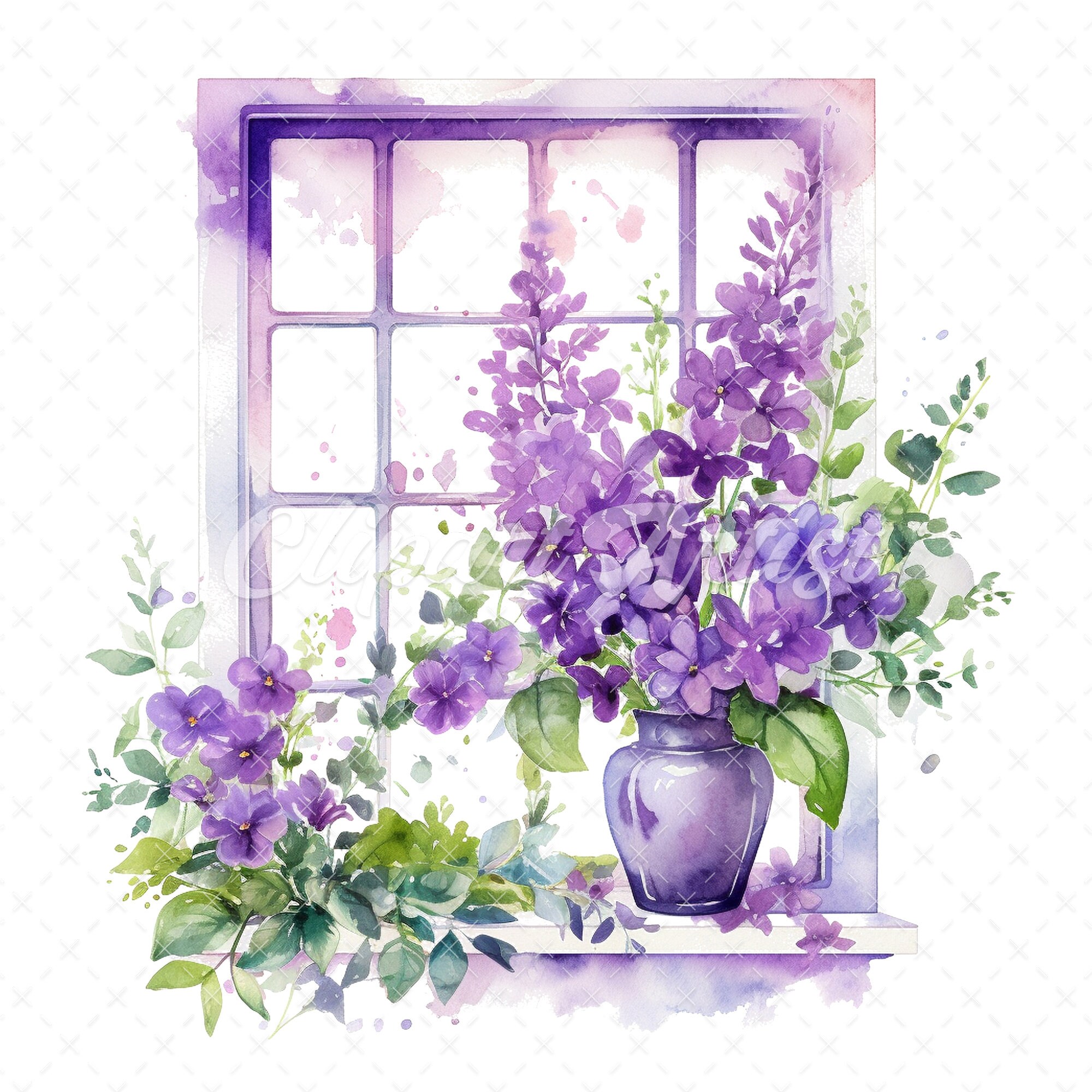 20 High-quality Purple Floral Windows Clipart Purple Windows Digital ...