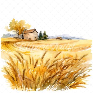 19 High-quality Wheat Farm Clipart Wheat Farm Digital Watercolor JPG ...