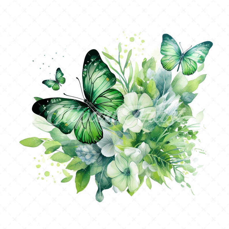 20 High-quality Green Floral Butterfly Clipart Butterfly Digital ...