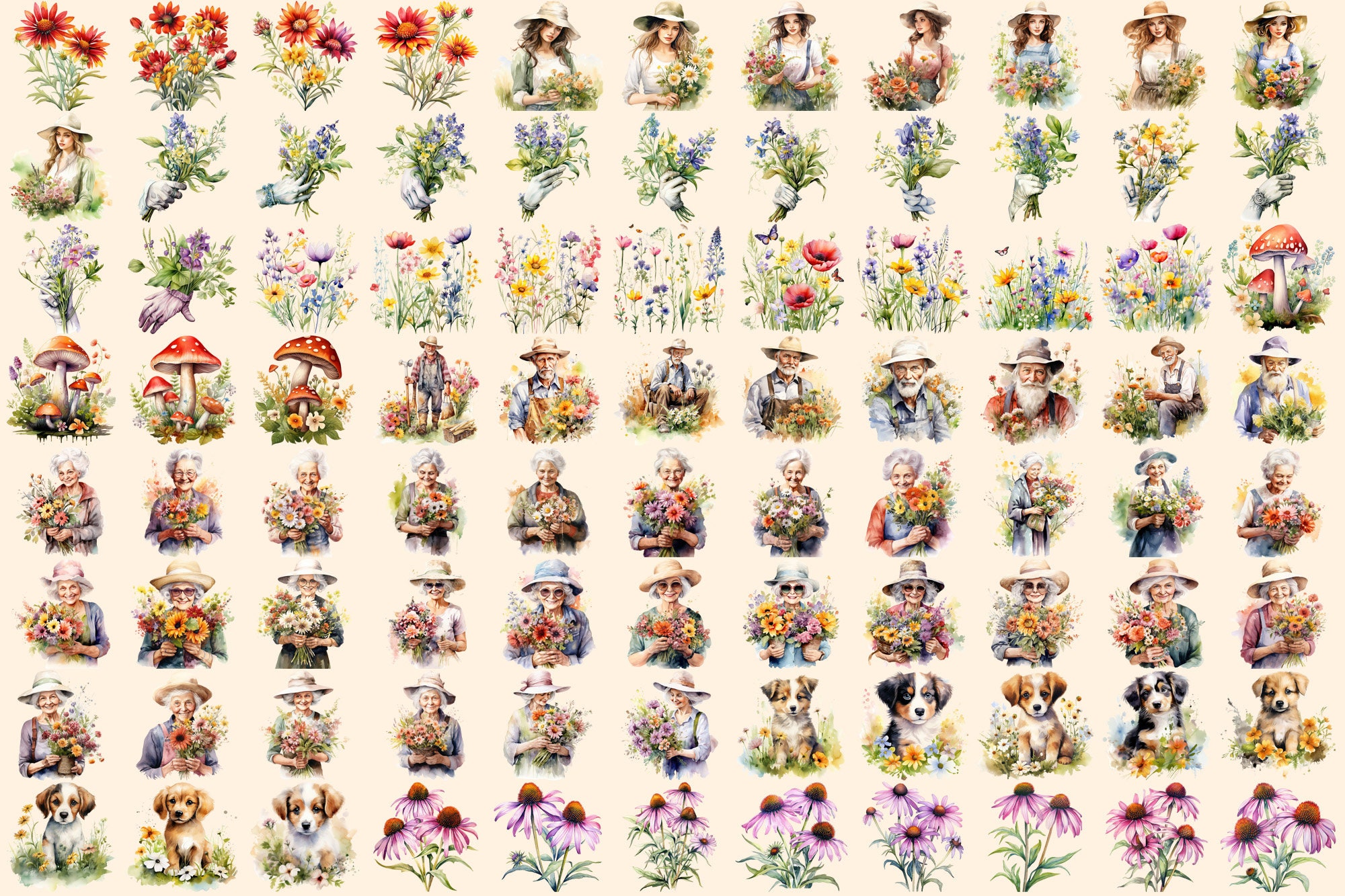 Wildflowers Watercolor Clipart Bundle – 604+ PNG Graphics (digital ...