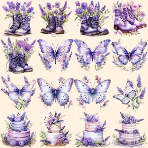 Watercolor Lavender Clipart Bundle – 160+ PNG Graphics (digital ...