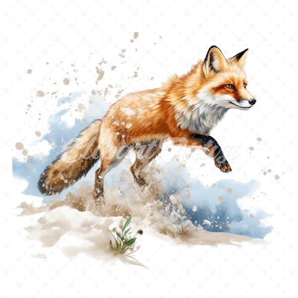 Pouncing Fox Clipart - Etsy