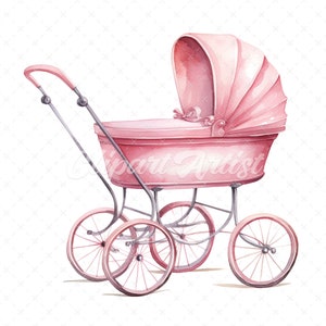 20 High-quality Pink Pram Clipart Pink Pram Digital Watercolor JPG ...