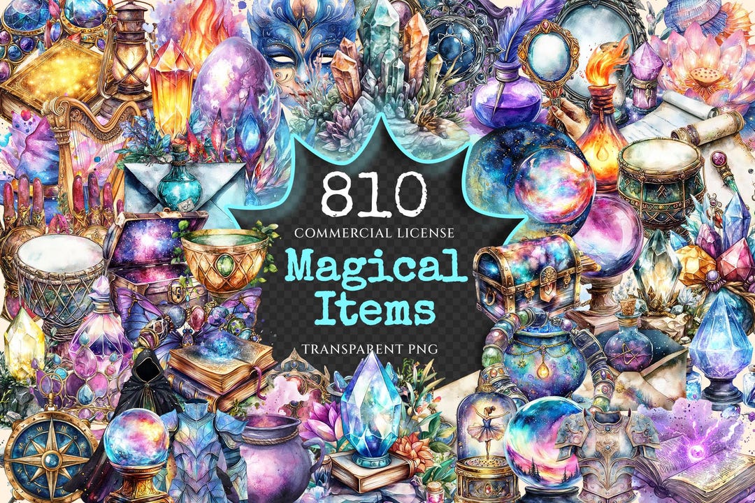 Magical Items Watercolor Clipart Bundle - 805+ Transparent PNG ...