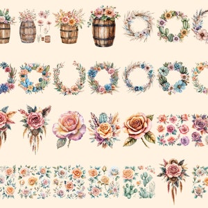 Boho Western Watercolor Clipart Bundle – 240+ PNG Graphics (digital ...